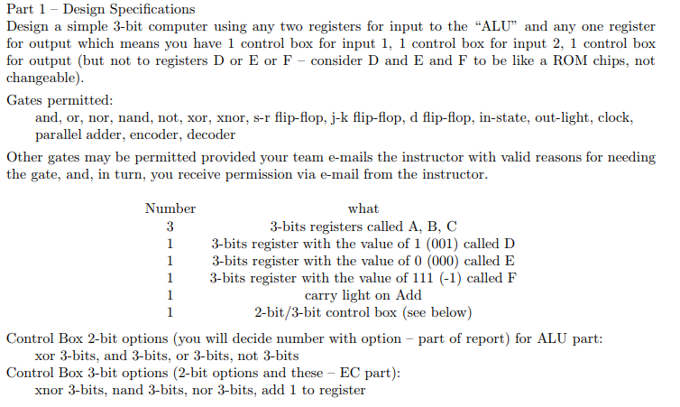 Part 1 - Design Specifications Design a simple 3-bit | Chegg.com
