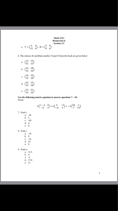 Solved Math 1313 Homework 6 Section 3.3 6. The choices for | Chegg.com