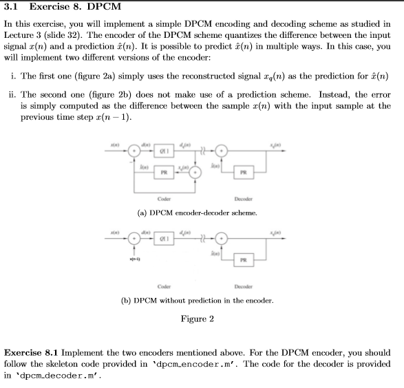 3.1 Exercise 8. DPCM In this exercise, you will | Chegg.com