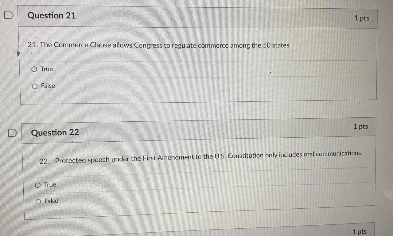 Solved 21. The Commerce Clause allows Congress to regulate | Chegg.com