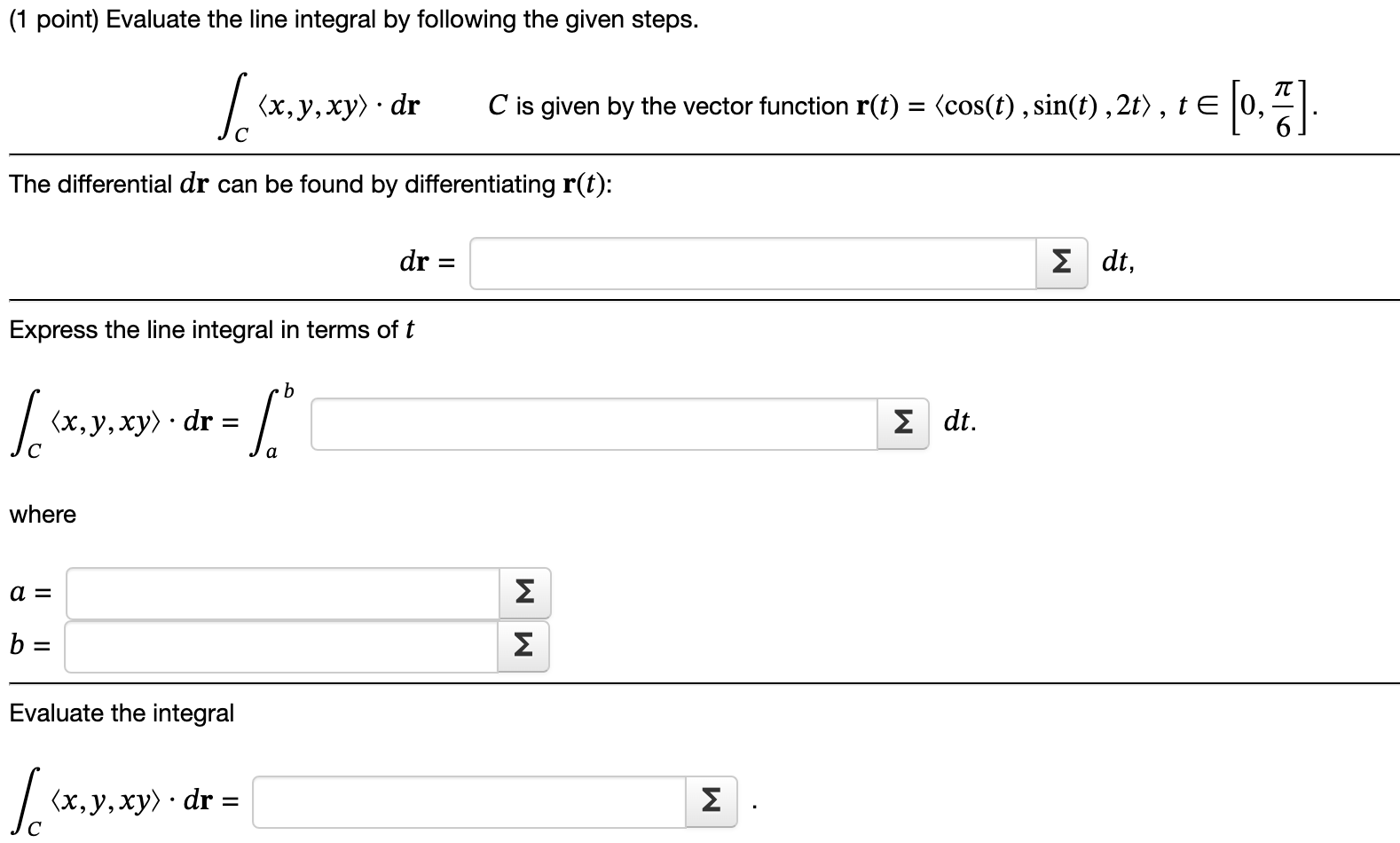 Solved (1 point) Evaluate the line integral by following the | Chegg.com