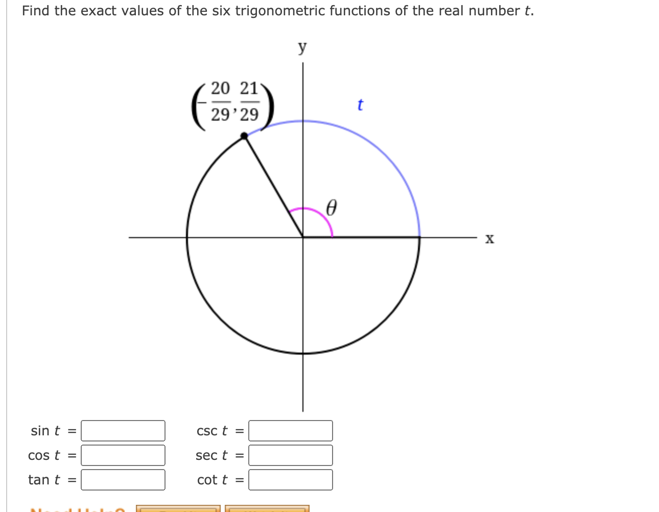 Solved Find the exact values of the six trigonometric | Chegg.com