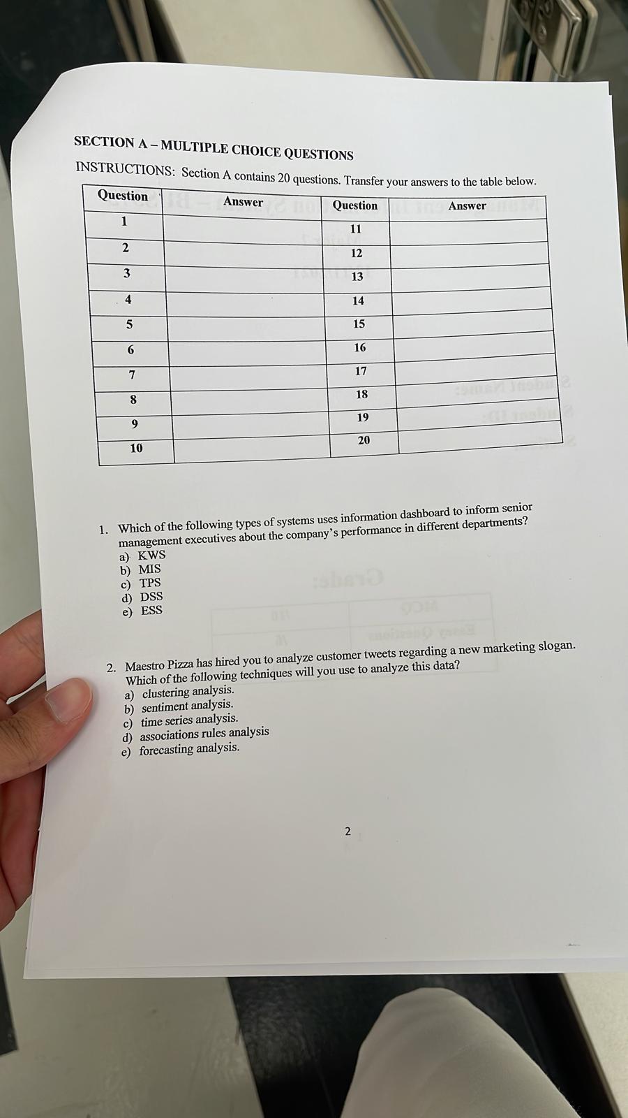 Solved SECTION A-MULTIPLE CHOICE QUESTIONS INSTRUCTIONS: | Chegg.com
