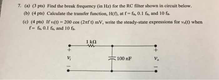 Solved (a) Find the break frequency (in Hz) for the RC | Chegg.com