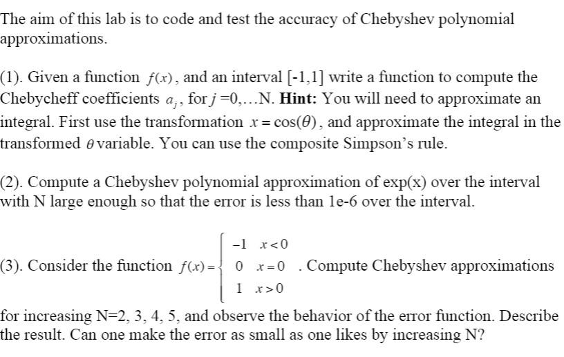 Please use MATLAB to solve this. Chebyshev polynomial | Chegg.com