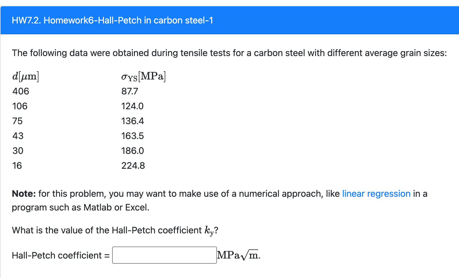 Solved HW7.2. Homework6-Hall-Petch in carbon steel-1 The | Chegg.com