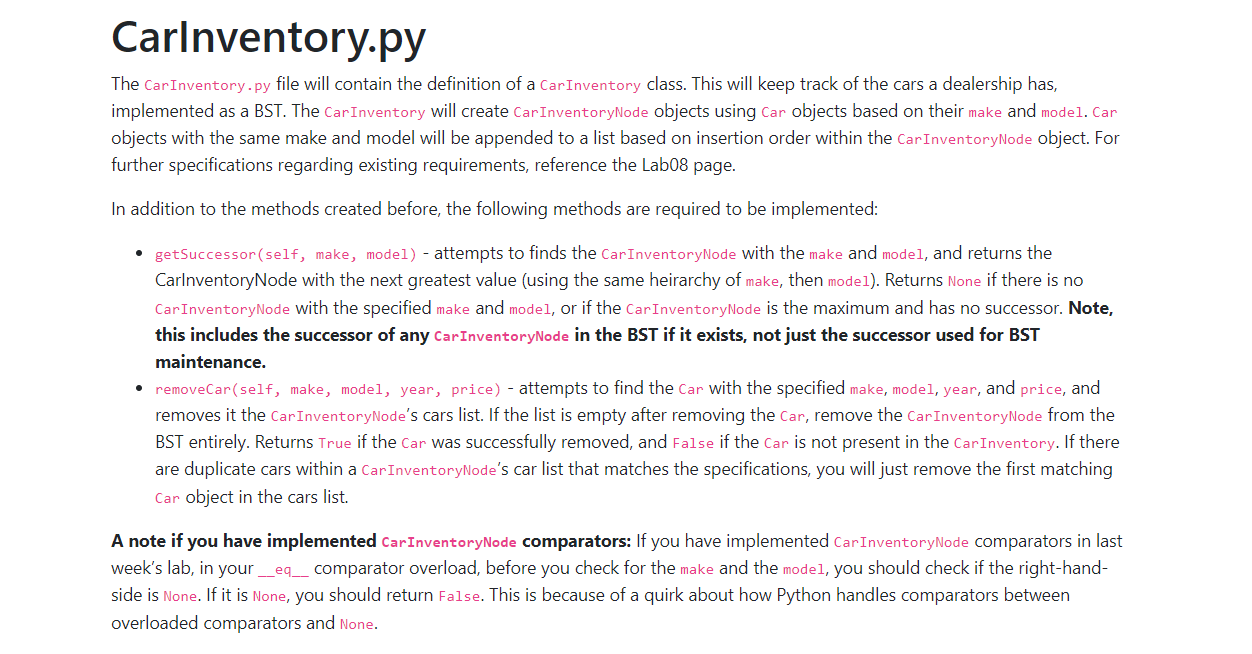 Solved Carlnventory.py The CarInventory. py file will | Chegg.com