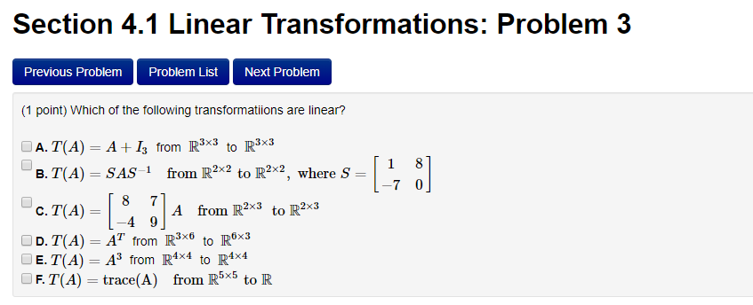 Solved Section 4 1 Linear Transformations Problem 3