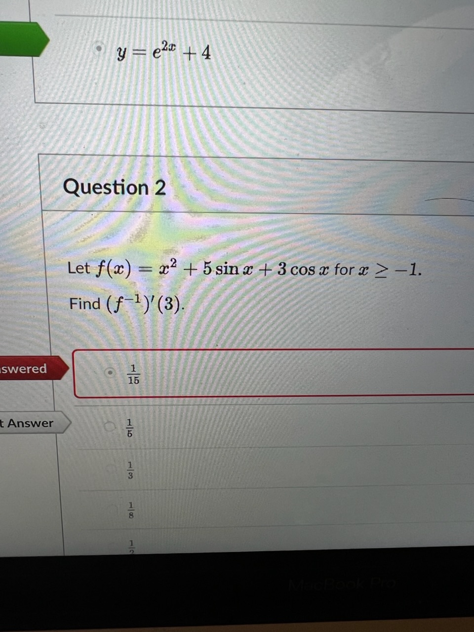 Solved y=e2x+4 Question 2 Let f(x)=x2+5sinx+3cosx for x≥−1. | Chegg.com
