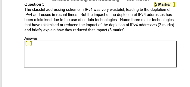 Solved Question 5 5 Marks/ ] The classful addressing scheme | Chegg.com