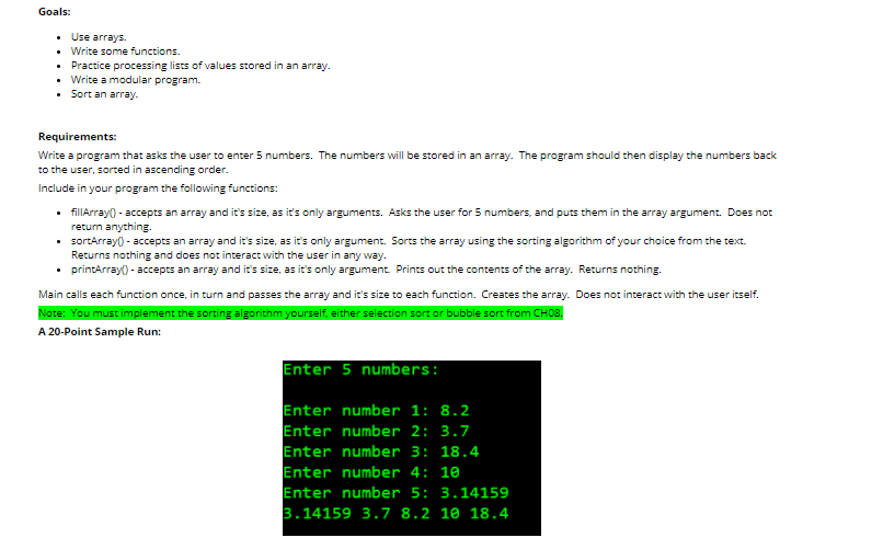 Solved Goals: • Use arrays. Write some functions. Practice | Chegg.com