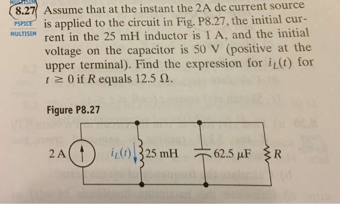 Solved 8.27 Assume that at the instant the 2A dc current | Chegg.com