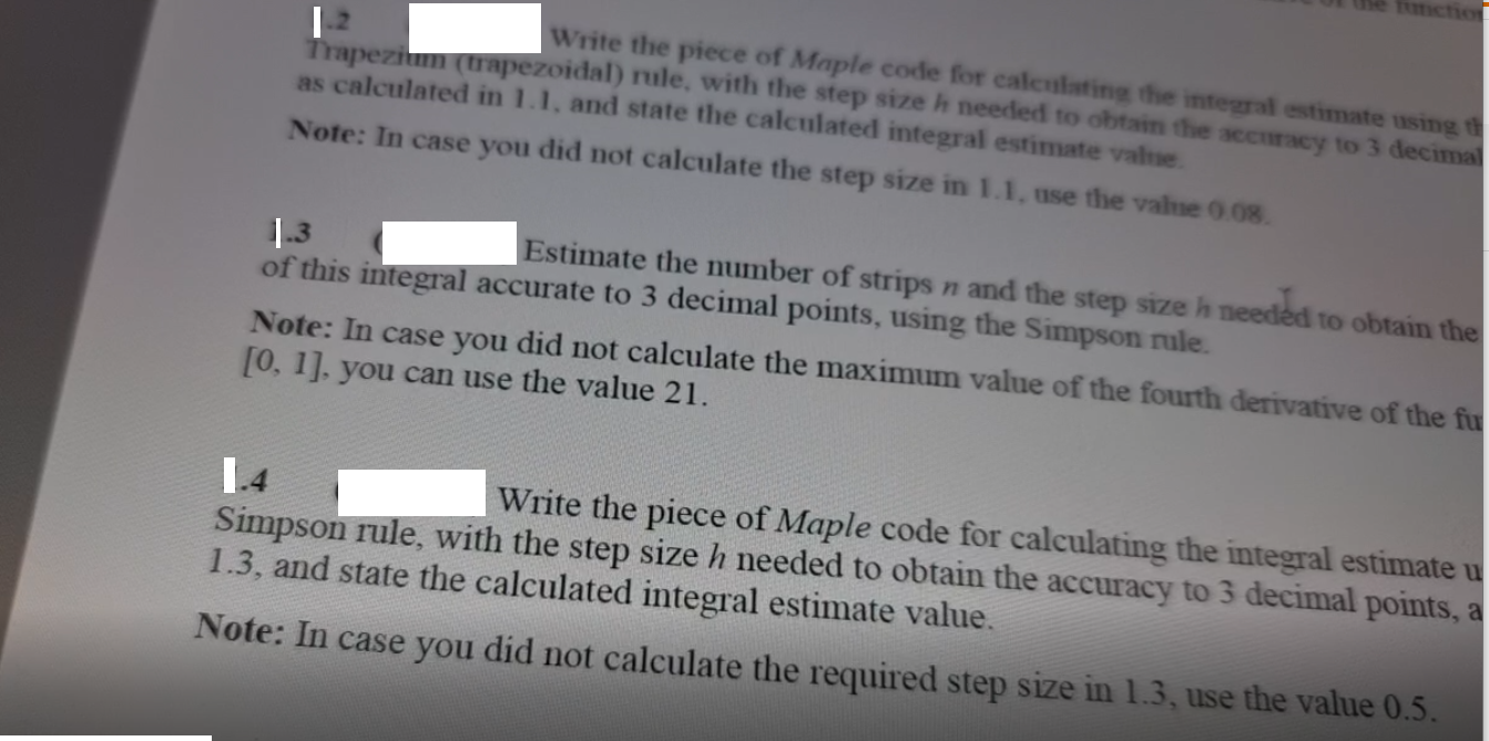 Solved 1 Write the piece of Maple code for calculating the | Chegg.com