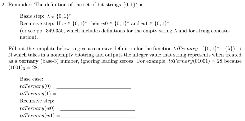 Solved 2. Reminder: The definition of the set of bit strings | Chegg.com