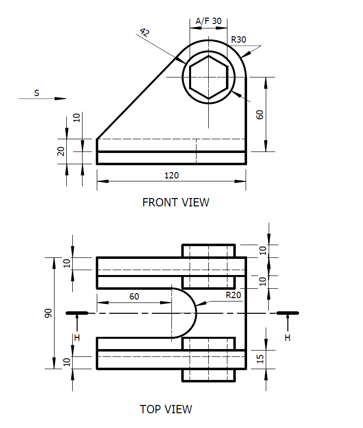 Solved A/F 30 42 R30 S 10 60 -------- 20 120 FRONT VIEW 10 | Chegg.com