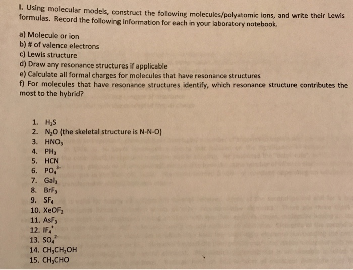 Solved 1. Using molecular models, construct the following | Chegg.com