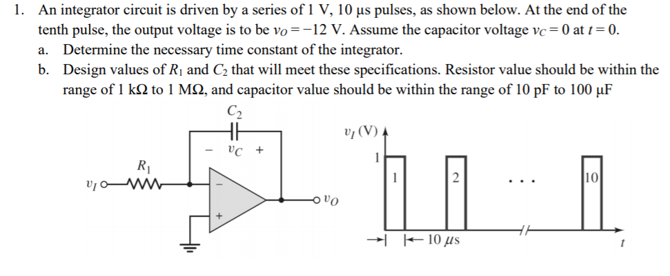 Solved 1. An integrator circuit is driven by a series of 1 | Chegg.com