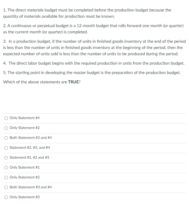 Solved 1. The direct materials budget must be completed | Chegg.com