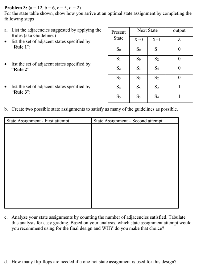 Solved Problem 3: (a = 12, b = 6, c = 5, d = 2) For the | Chegg.com