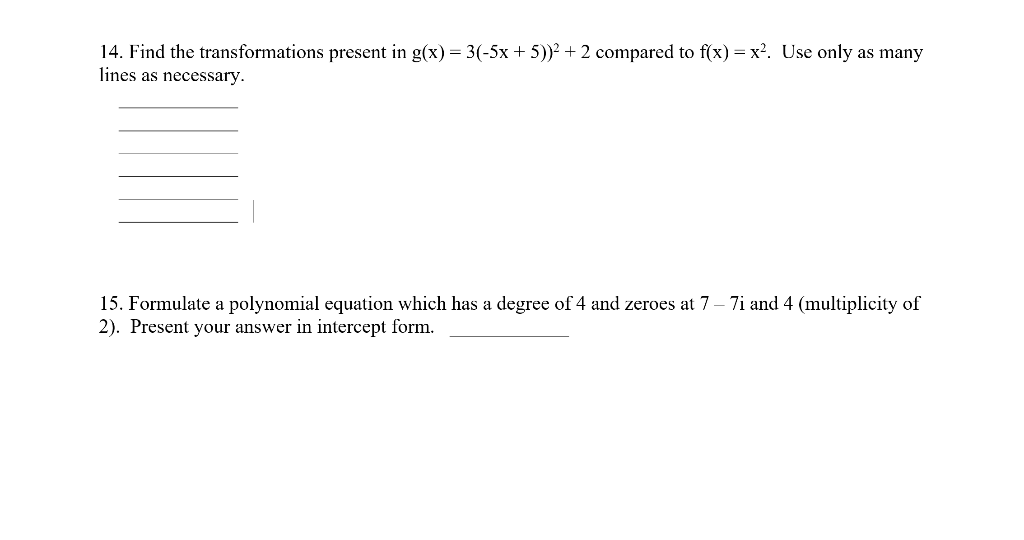 Solved 14. Find the transformations present in g(x) = 3(-5x | Chegg.com