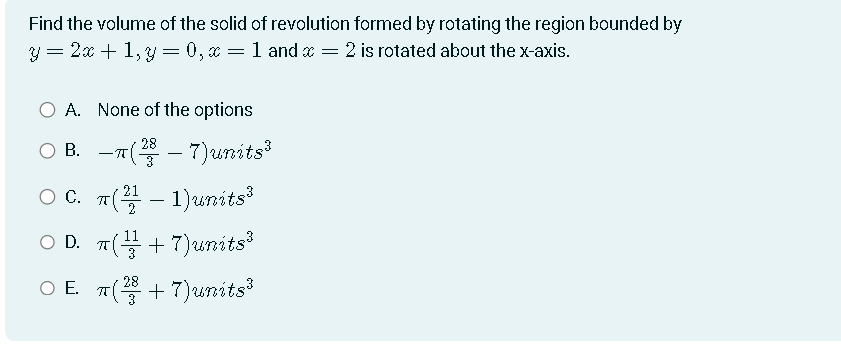 Solved Find the volume of the solid of revolution formed by | Chegg.com
