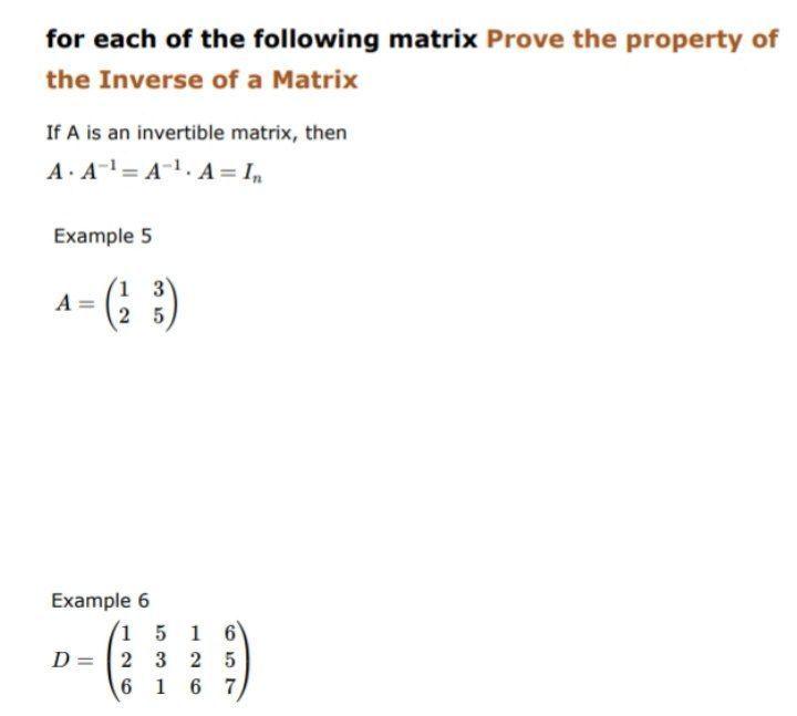 Solved for each of the following matrix Prove the property | Chegg.com