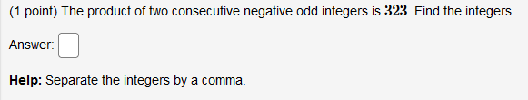 Solved (1 point) The product of two consecutive negative odd | Chegg.com