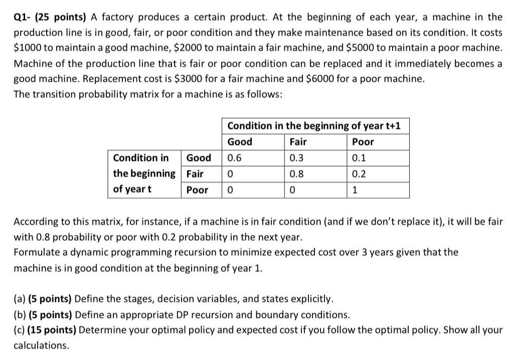 Solved Q1- (25 points) A factory produces a certain product. | Chegg.com