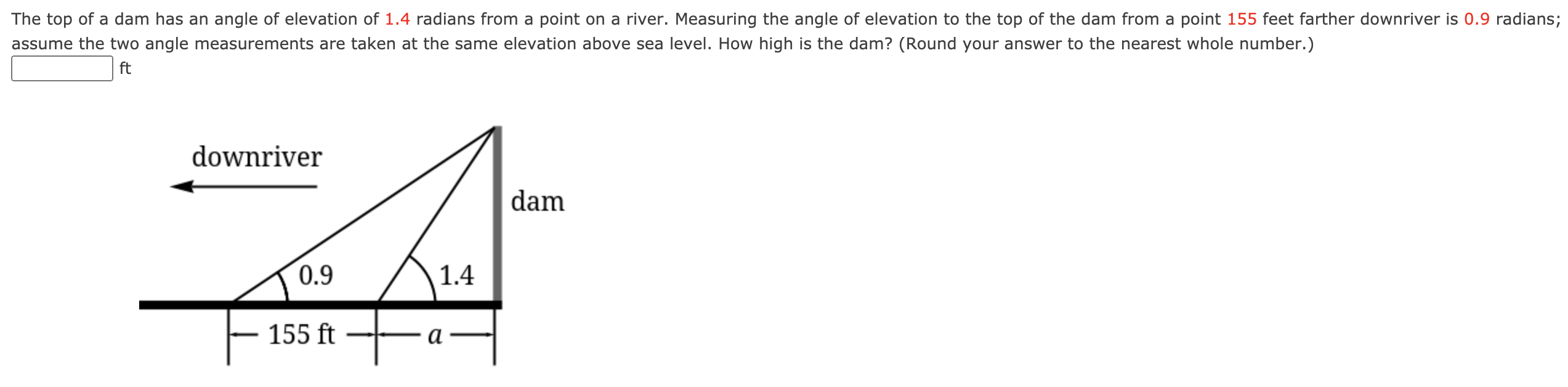 Solved The top of a dam has an angle of elevation of 1.4 | Chegg.com