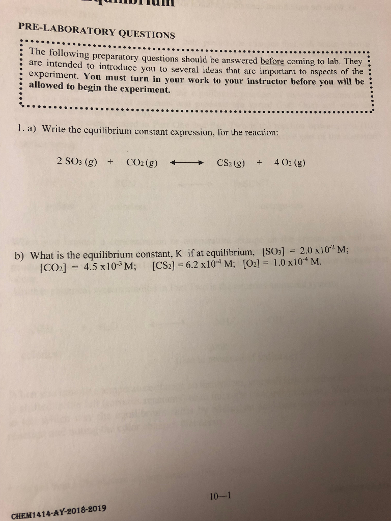 Solved PRE-LABORATORY QUESTIONS : The following preparatory | Chegg.com