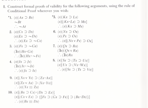 Solved I. Construct formal proofs of validity for the | Chegg.com