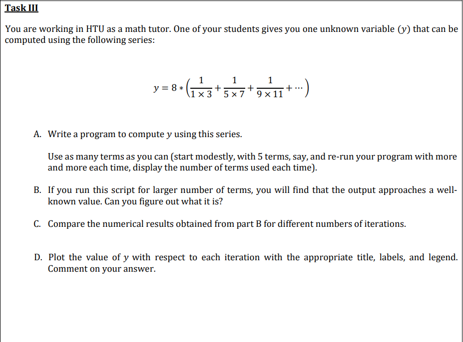 Solved Task III You are working in HTU as a math tutor. One | Chegg.com