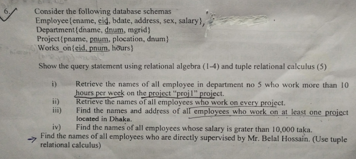 Solved Consider the following database schemas | Chegg.com