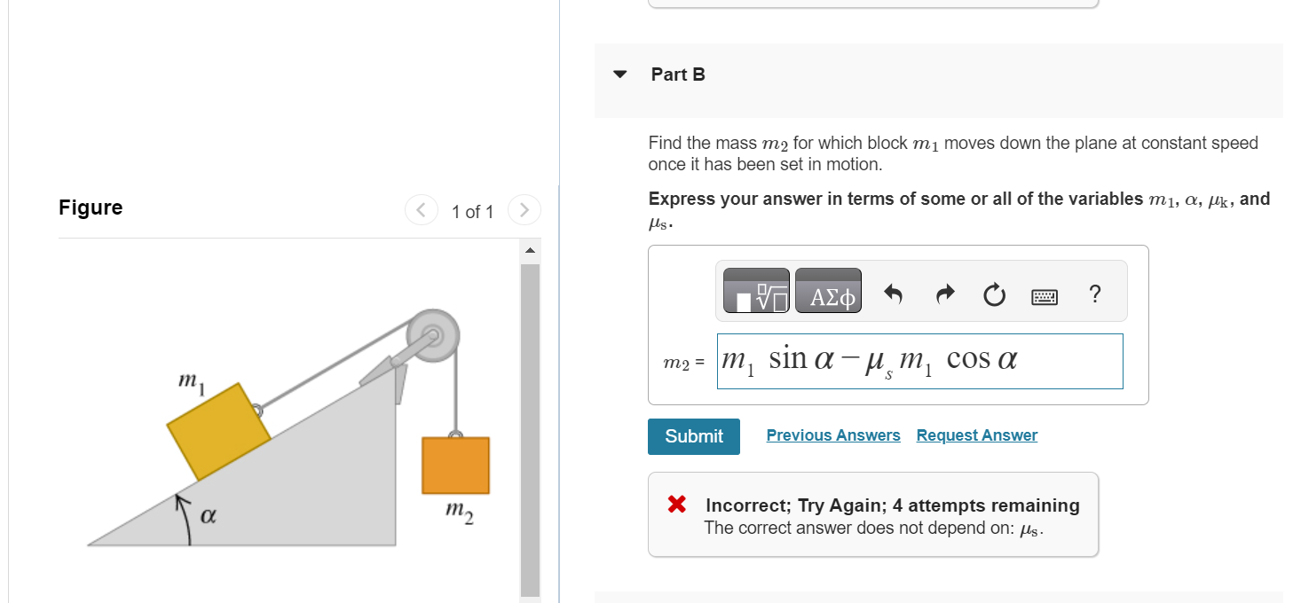Solved A block with mass m1 is placed on an inclined plane | Chegg.com