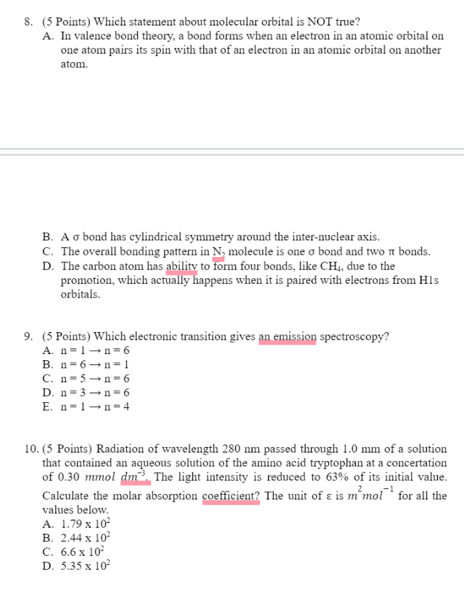 Solved 8. (5 Points) Which statement about molecular orbital | Chegg.com