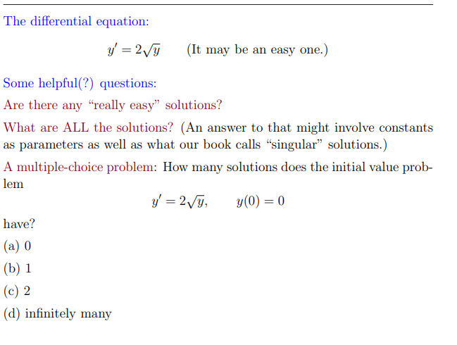 Solved The differential equation: y′=2y (It may be an easy | Chegg.com