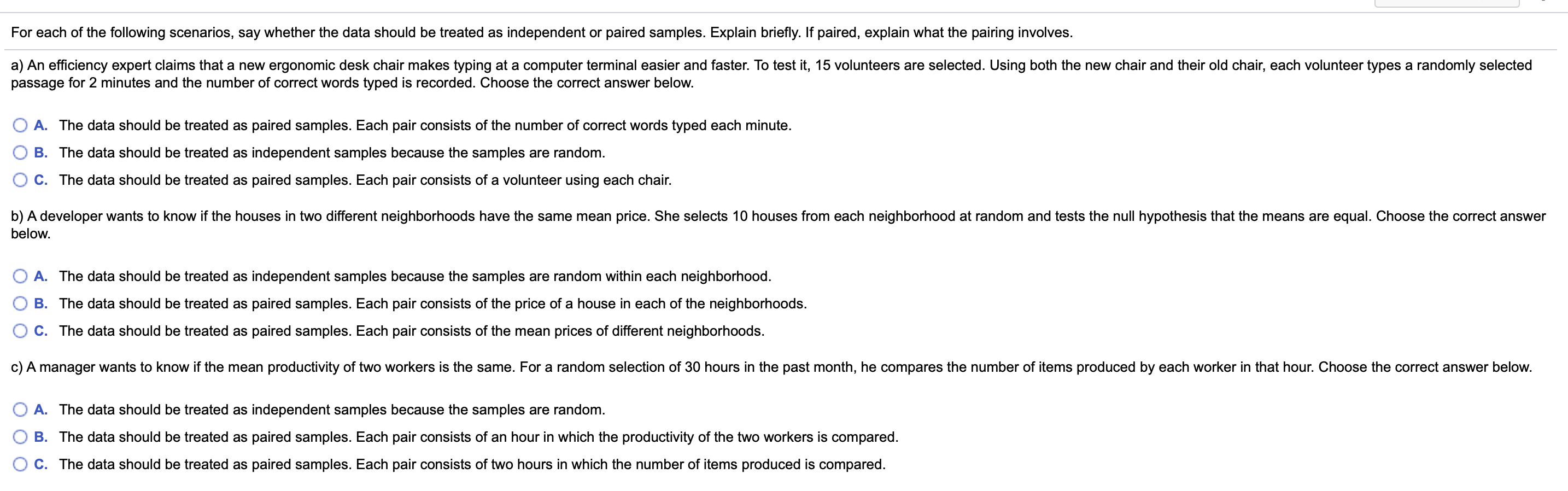 Solved For each of the following scenarios, say whether the | Chegg.com