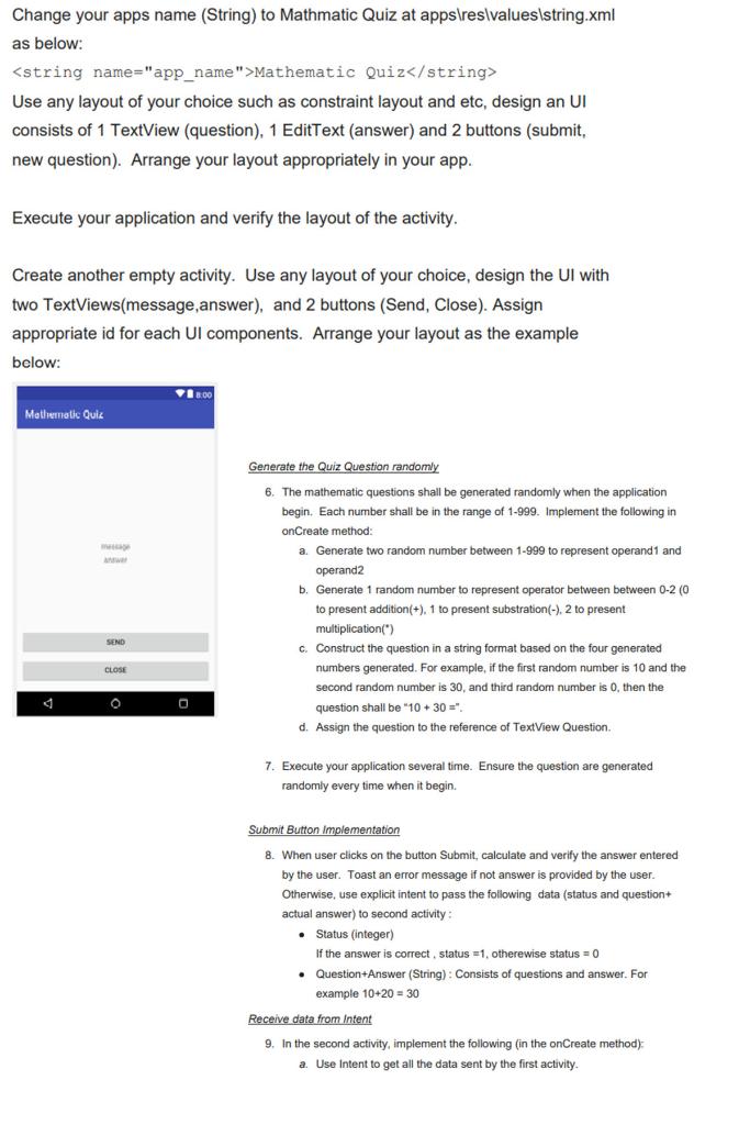 Change Your Apps Name String To Mathmatic Quiz At Chegg