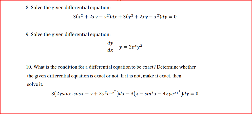 Solved 8. Solve the given differential equation: 3(x2 + 2xy | Chegg.com
