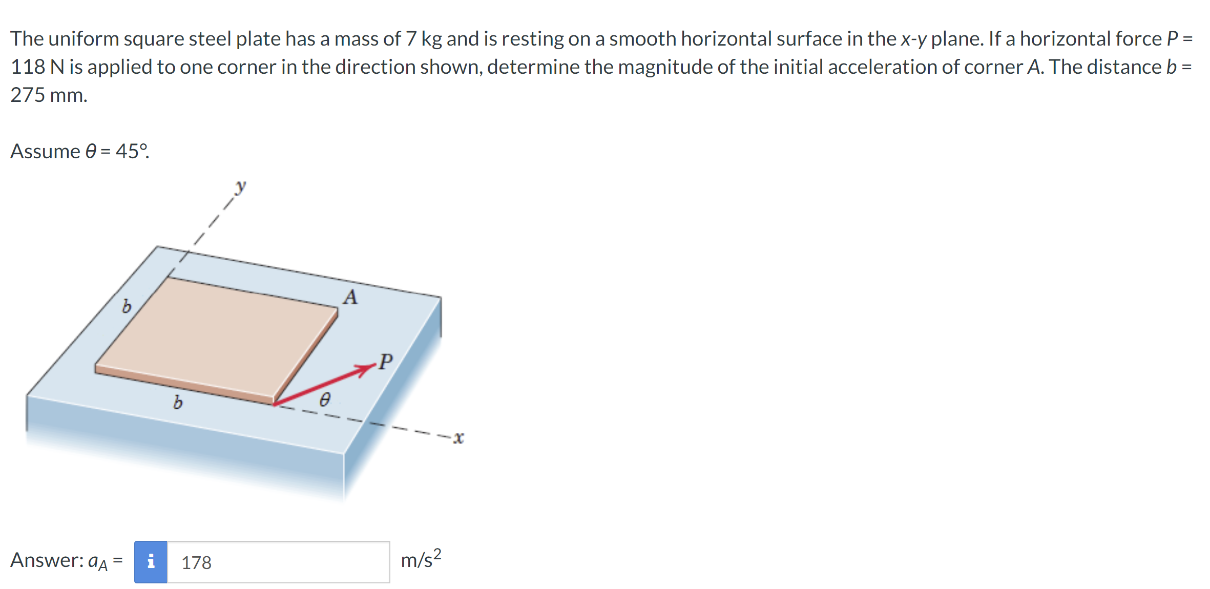 Solved The uniform square steel plate has a mass of 7kg ﻿and | Chegg.com