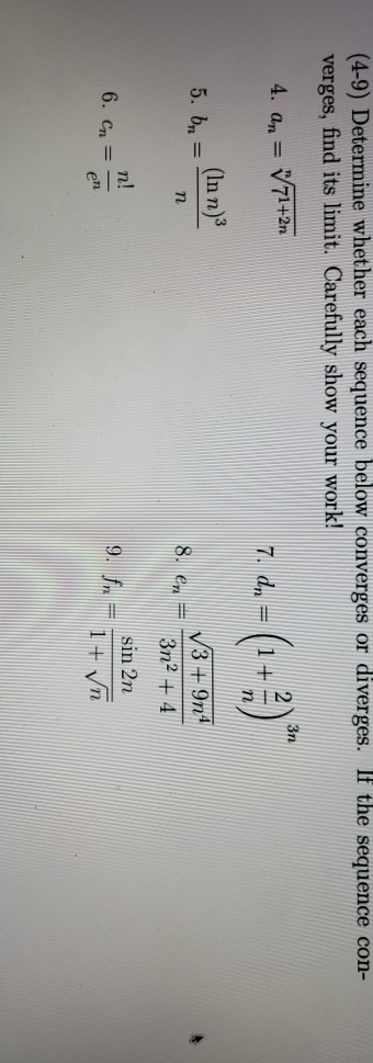 Solved (4-9) Determine whether each sequence below converges | Chegg.com