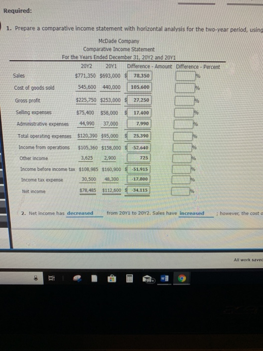Solved Required: 1. Prepare a comparative income statement | Chegg.com