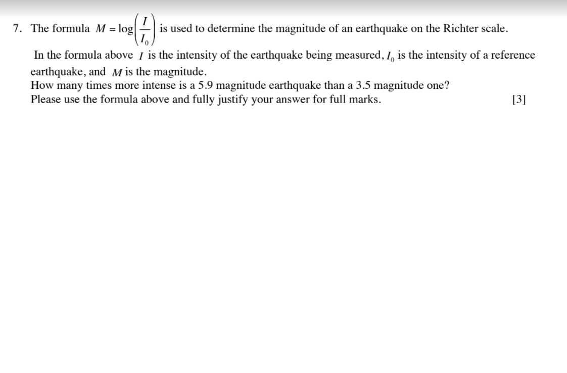 Solved 7. The formula M = log| is used to determine the | Chegg.com