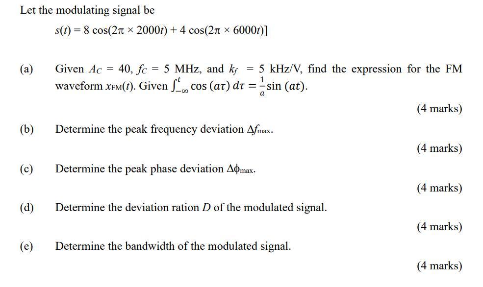 Solved Let the modulating signal be | Chegg.com