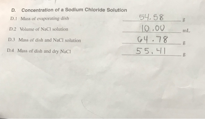 Solved Report Sheet Calculations D.5 Mass of NaCI solution | Chegg.com