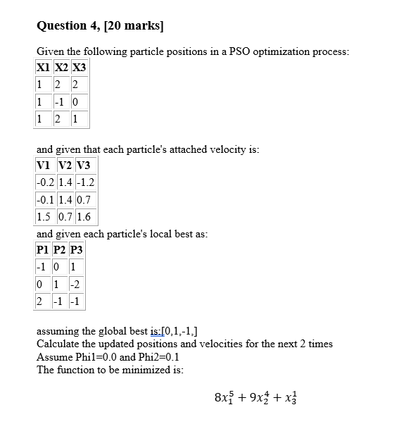 Solved Question 4, [20 marks] Given the following particle | Chegg.com