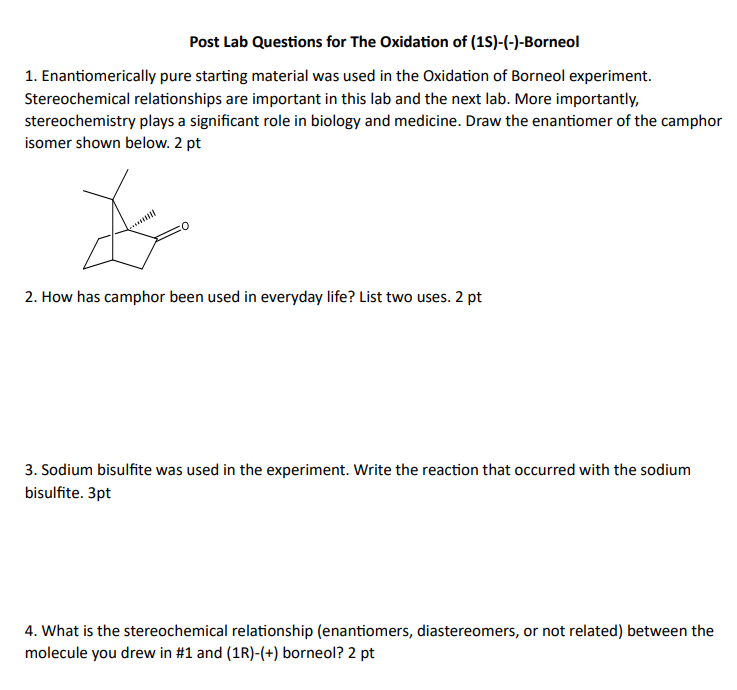 Solved Post Lab Questions for The Oxidation of | Chegg.com