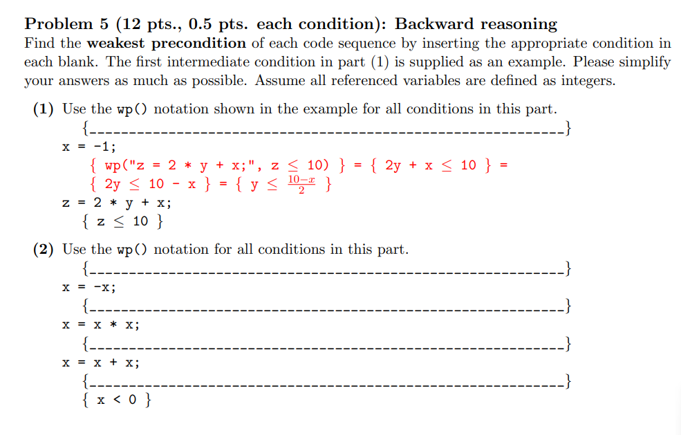 Solved Problem 5 (12 ﻿pts., 0.5 ﻿pts. ﻿each condition): | Chegg.com