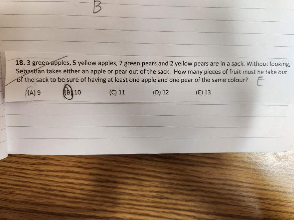 Solved 18. 3 green apples, 5 yellow apples, 7 green pears | Chegg.com