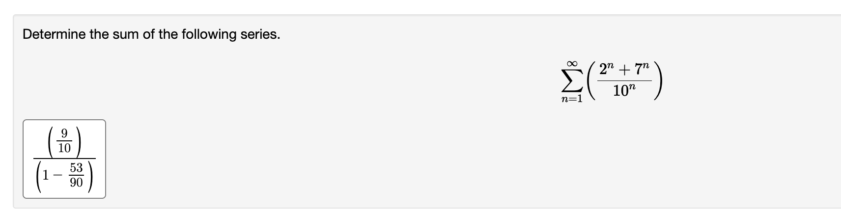 Solved Determine the sum of the following series. | Chegg.com